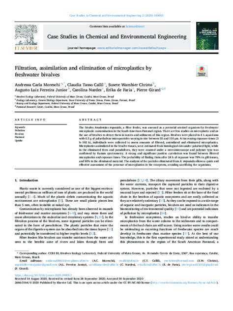 Pdf Filtration Assimilation And Elimination Of Microplastics By