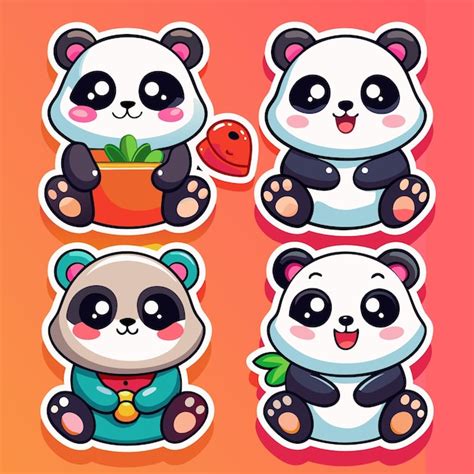 Cute Pandas Stickers Adorable Characters With Big Eyes Premium Ai
