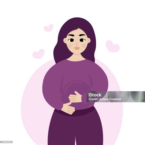젊은 임산부는 배를 잡고 웃고 있다 아기를 기대하는 행복한 미래의 어머니 배꼽에 대한 스톡 벡터 아트 및 기타 이미지 배꼽
