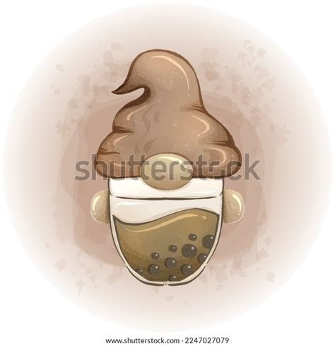 Cute Gnome Bubble Tea Watercolor Clipart Stock Vector Royalty Free