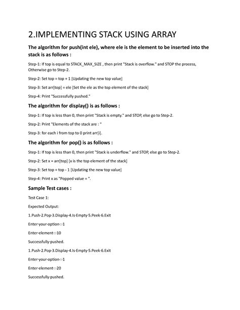 data structures 2 stack using array the algorithm for push int ele