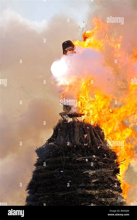 The Boeoeg A Doll Symbolizing Winter Is Burned Fire Crackers Explode