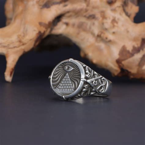 Handmade All Seeing Eye Ring Illuminati Pyramid Ring Masonic Symbol