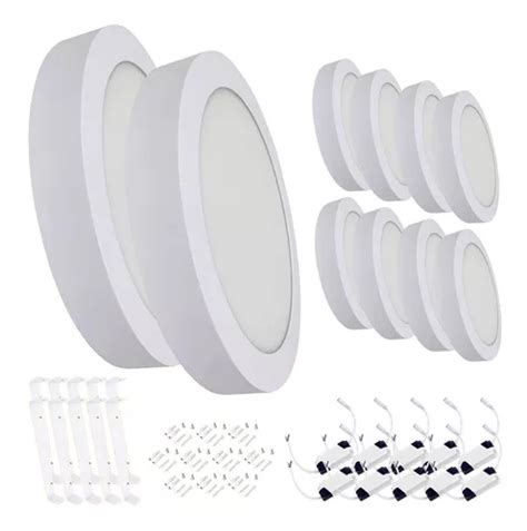 10 Plafon Led Redondo 12w Panel Aplicar Base Luz Fria Calida