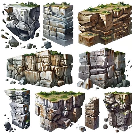 Mulitple Item Spritesheet Side View Cliff Edge Tiles Premium Ai
