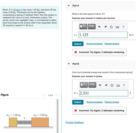 Solved Block A In Figure 1 Has Mass 1 00 Kg And Block B Chegg Com