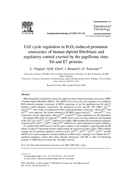Pdf Cell Cycle Regulation In H2o2 Induced Premature Senescence Of