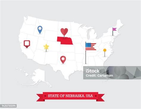 Carte De Létat Du Nebraska Mise En Évidence Sur La Carte Des Étatsunis