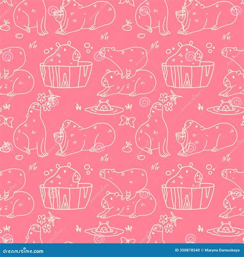 Seamless Linear Pattern With Capybara On A Light Background Stock Illustration Illustration Of