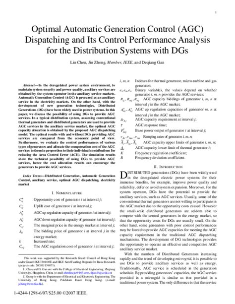 Pdf Optimal Automatic Generation Control Agc Dispatching And Its