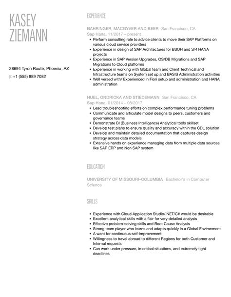 Sap Hana Resume Samples Velvet Jobs