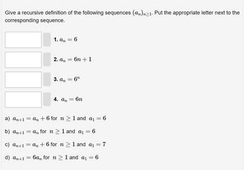 Answered Give A Recursive Definition Of The Following Sequences An N1 Put The Appropriate