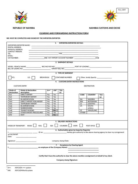 Clearing And Forwarding Instruction V2 Pdf Customs Supply Chain