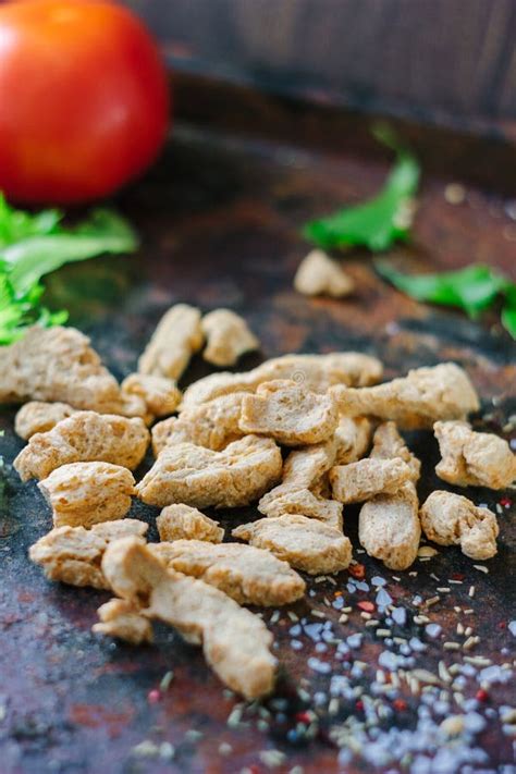 Textured Soybean Meal Also Known As Vegetarian Soy Meat Stock Image