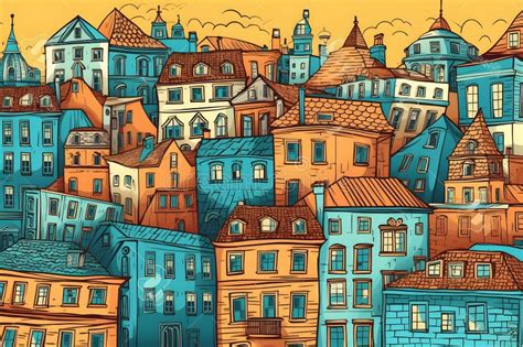 Drawing Of City With Lots Of Tall Buildings And Clock Tower Generative