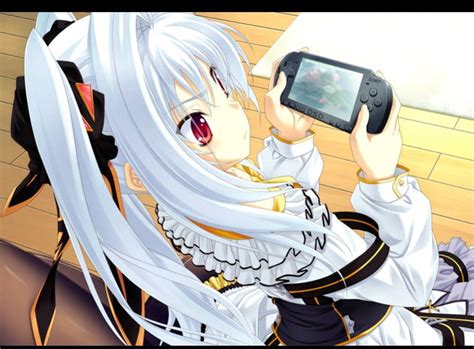 Psp Anime Girl White Aesthetic Playing Wallpaper Wallpapersok