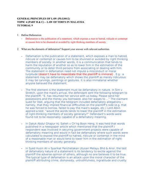 Tut 9 Topic 4 Part B C Answer General Principles Of Law