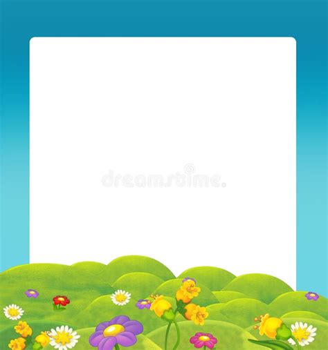 Рамка природы шаржа с космосом для текста Иллюстрация штока иллюстрации насчитывающей лужайка