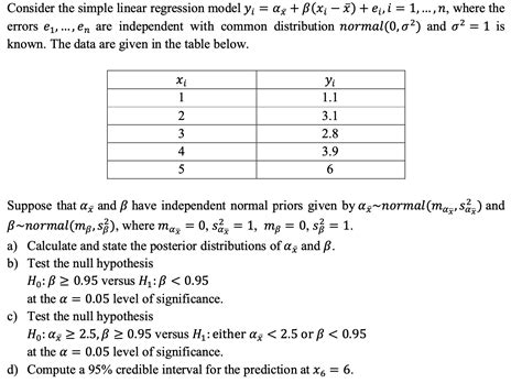 Linear Regression Null Hypothesis Credible Interval Consider The