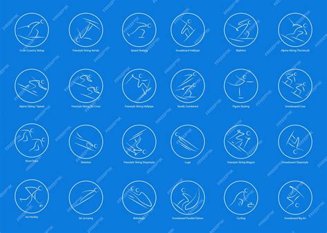 겨울 스포츠 게임 벡터 24개의 겨울 스포츠 아이콘 실루엣 스포츠 기호 컬렉션 실내 및 야외 활동 단일 팀 스포츠 포함 디자인 모바일 웹 인쇄용 그래픽 클립 아트 프리미엄 벡터