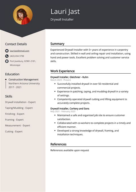 Drywall Installer Resume Example For 2024