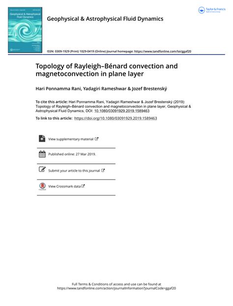Pdf Topology Of Rayleighbénard Convection And Magnetoconvection In Plane Layer