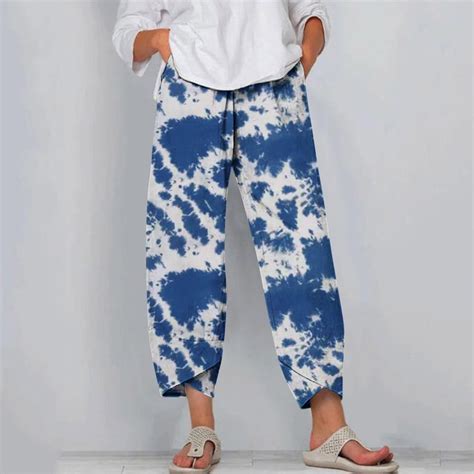 Lilgiuy Womens Elastic Waist Buttons Printing Thin Stretch Skinny Pants