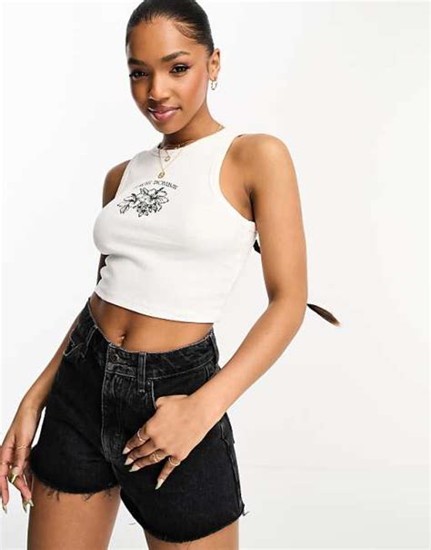 Pullandbear Hawaii Graphic Racer Vest In White Asos