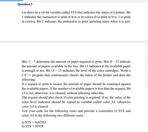 Solved Question 3 Let There Be A 16 Bit Variable Called Sts