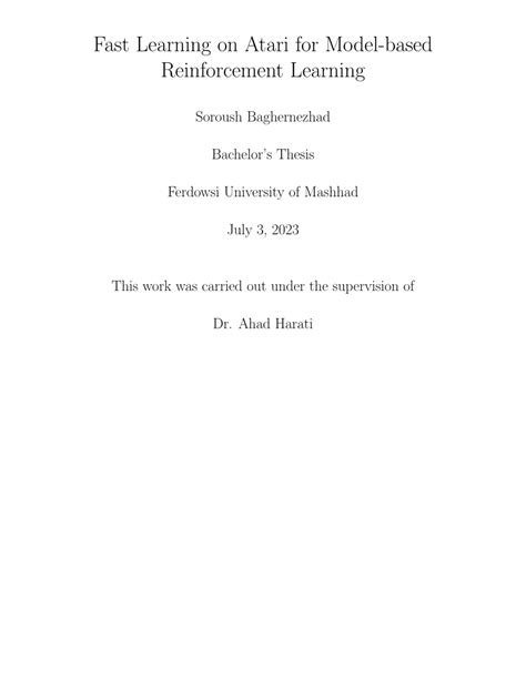 Pdf Fast Learning On Atari For Model Based Reinforcement Learning