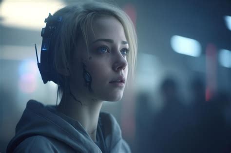 Premium Ai Image A Close Up Of Humanoid Cyber Girl With A Neural
