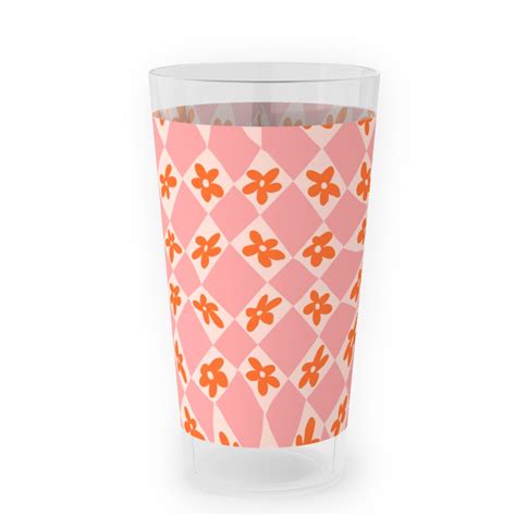 Trippy Checker Floral Pink And Orange Outdoor Pint Glass Shutterfly