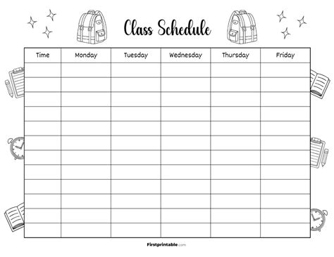 Class Schedule Templates 25 Free Pdf Printables Firstprintable In