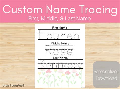 first middle and last name custom tracing worksheet spring flowers