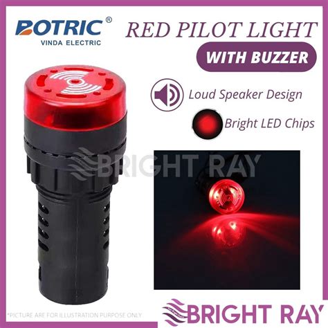 Botric 22mm Pilot Lamp With Buzzer Red Alarm Led Indicator Light Ad22 22sm Ac220v Light