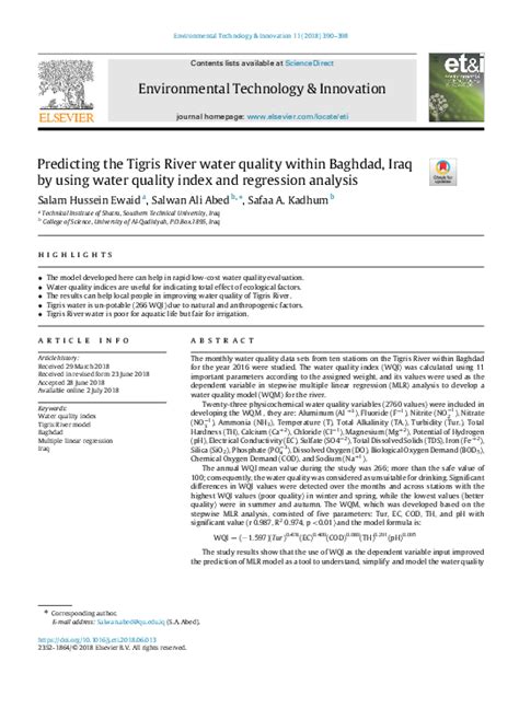 Pdf Predicting The Tigris River Water Quality Within Baghdad Iraq By Using Water Quality