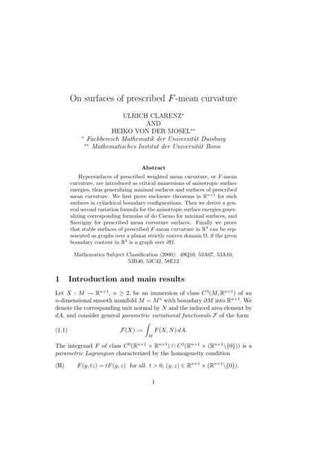 Pdf On Surfaces Of Prescribed F Mean Curvature