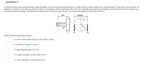 Solved QUESTION 11 A Hollow Transmission Shaft Having Inside Chegg