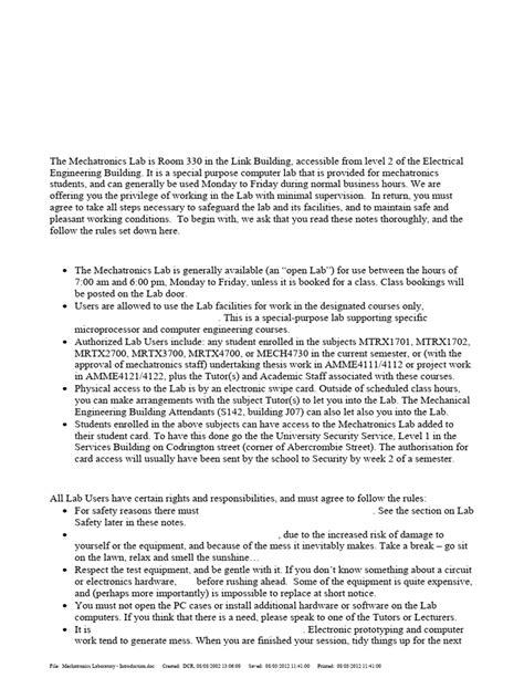Mechatronics Laboratory Introduction Pdf Electrical Engineering