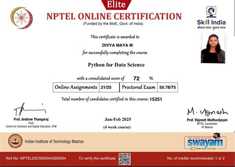 Excited To Have Earned The Elite Nptel Certification In Python For Data