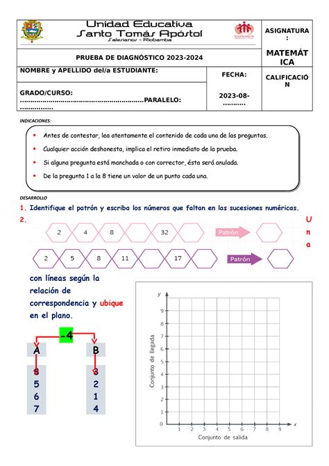 Diagnóstico Matemática Quinto ASIGNATURA MATEMÁT ICA PRUEBA DE