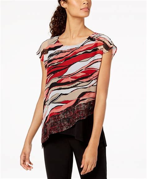 Jm Collection Printed Layered Hem Top Created For Macys Macys