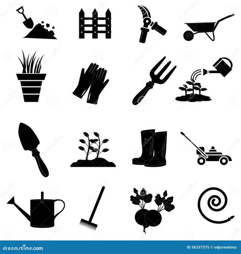 Gardening Icons Black Silhouettes Vector Illustration Royalty Free