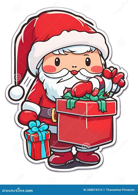 Sticker Cute Cartoon Santa Claus Coming In Christmas Day With Ts