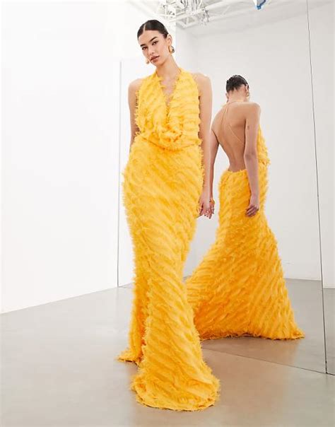 Asos Edition Strukturiertes Statement Maxikleid In Orange Mit