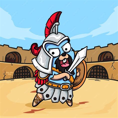 Premium Vector Cute Funny Monster Gladiator Vector Illustration