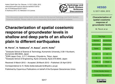 pdf characterization of spatial coseismic response of groundwater