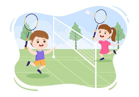 Badminton Player With Shuttle On Court In Flat Style Cartoon
