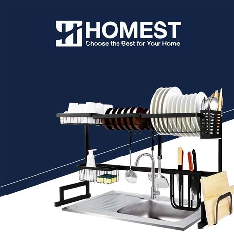 Homest ชั้นวางจานคร่อมซิงค์ ชั้นวางจาน ที่คว่ำจานสแตนเลส ชั้นวางจานในครัว Homest ชั้นวางจาน