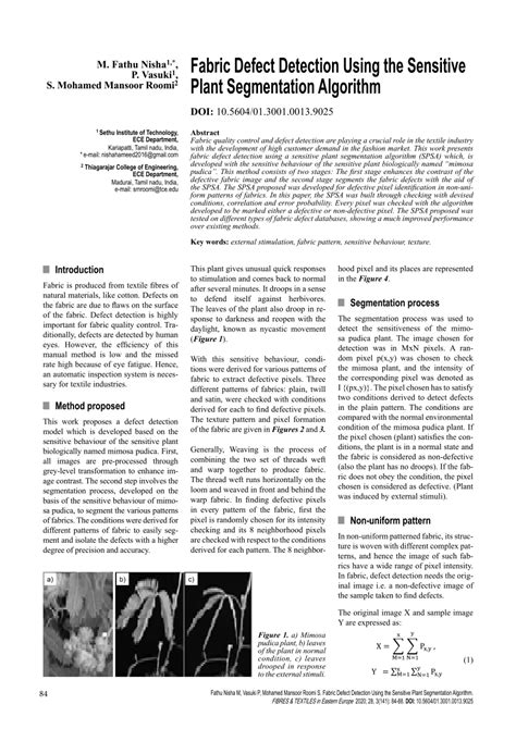 (PDF) Fabric Defect Detection Using the Sensitive Plant Segmentation ...